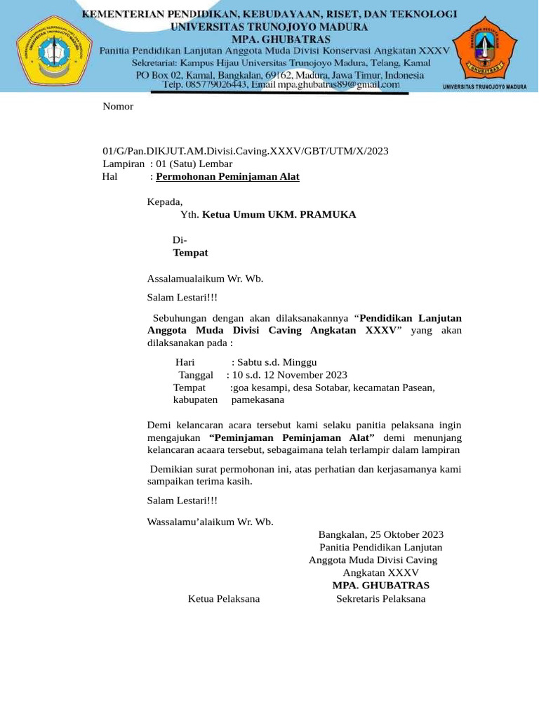 Permohonan Peminjaman Alat Caving | PDF