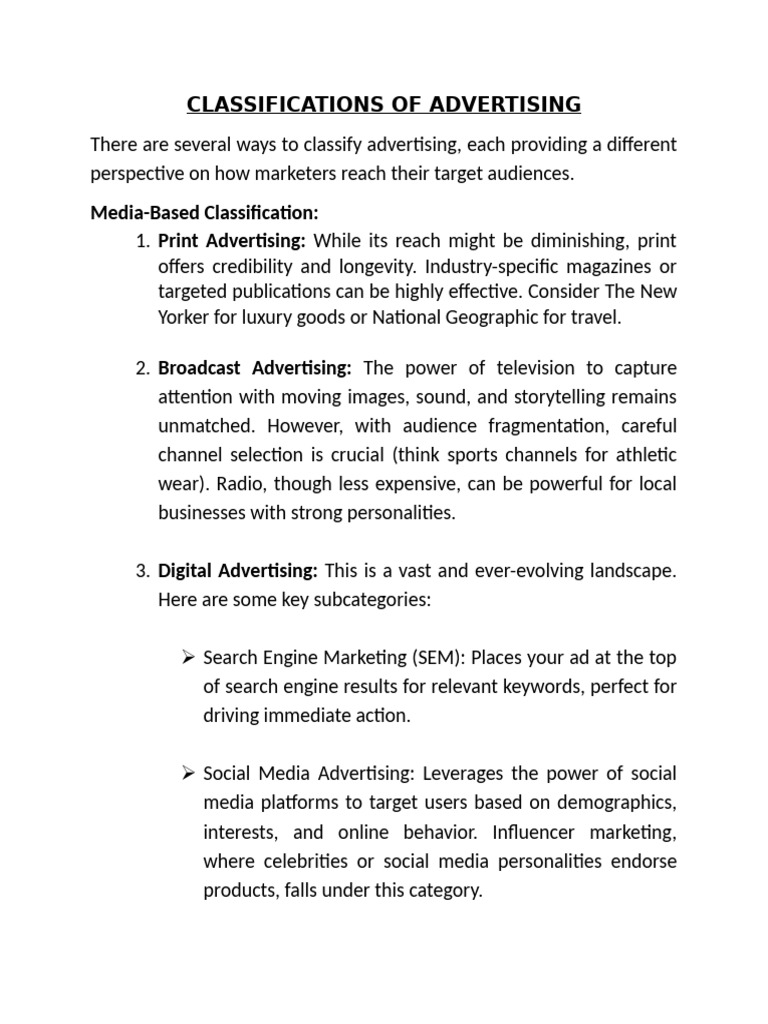 Advertising Services Classification Guide | PDF | Advertising ...