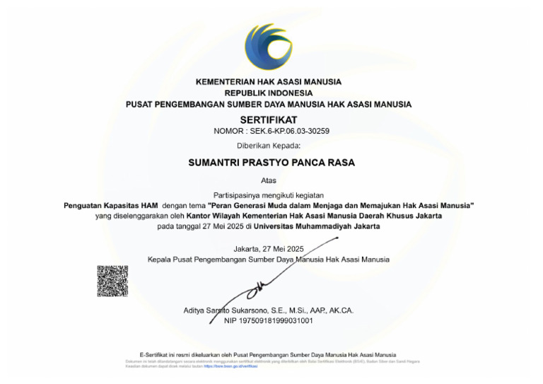 Sertifikat Sumantri Prastyo Panca Rasa | PDF