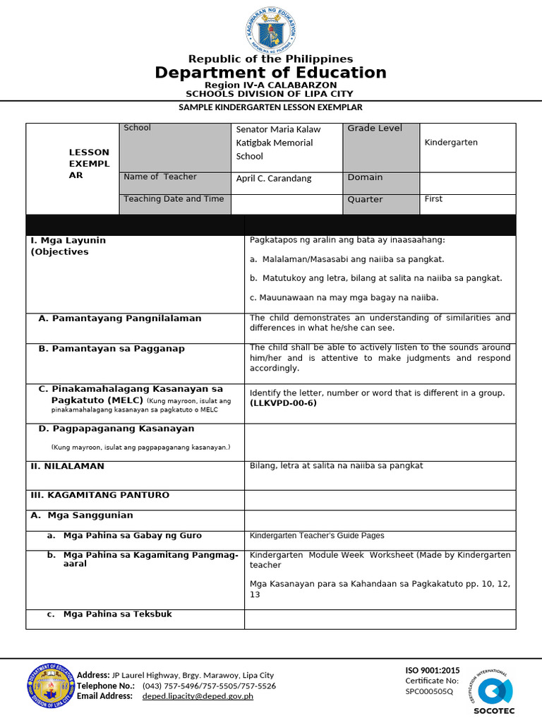 First Quarter Lesson Exemplar MELC 7 | PDF