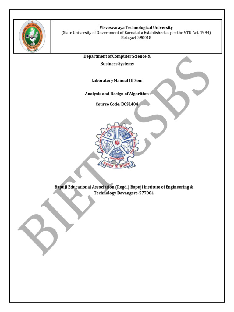 DAA Lab Manual | PDF | Computer Programming | Algorithms And Data Structures