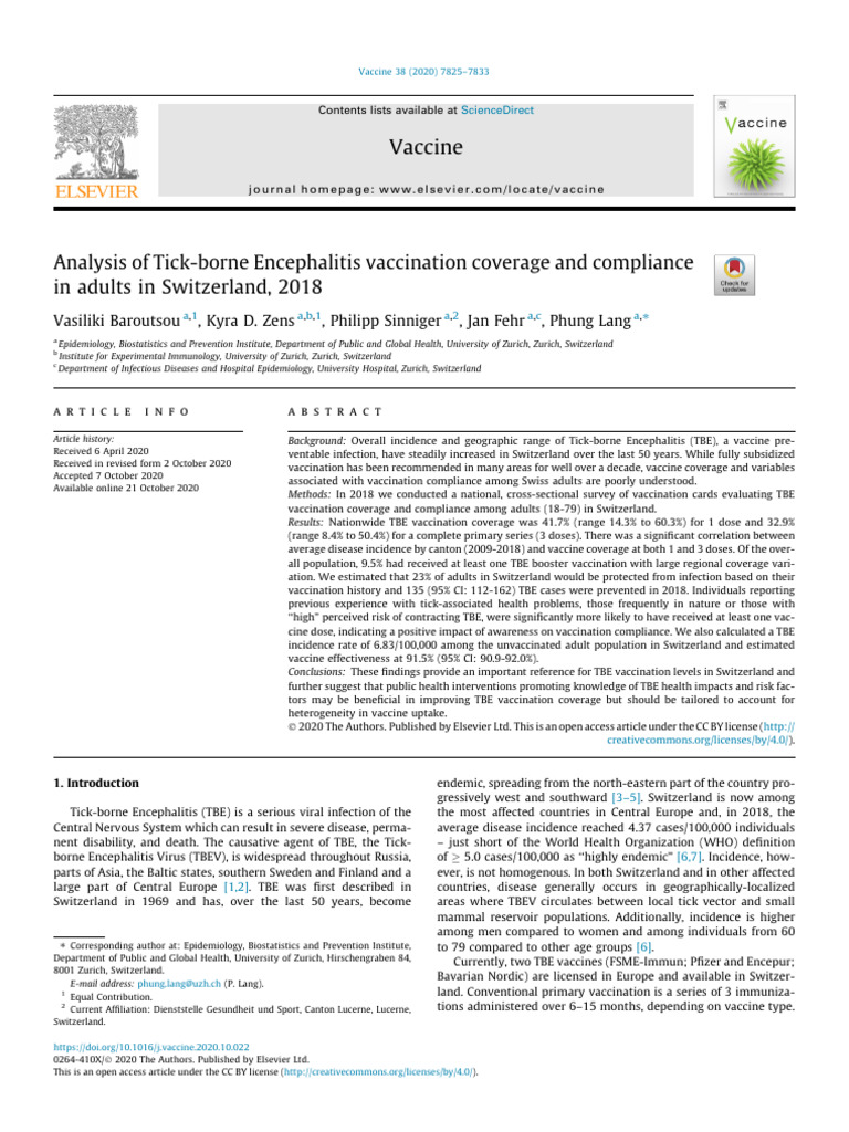 Analysis of Tick Borne Encephalitis Vaccination Coverage and Compl 2020 Vacc | PDF | Statistics ...