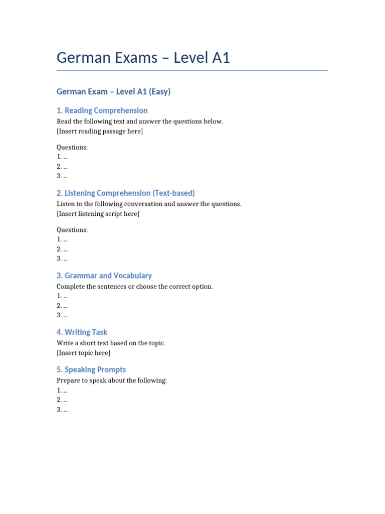 A1 German Exam Practice Materials | PDF