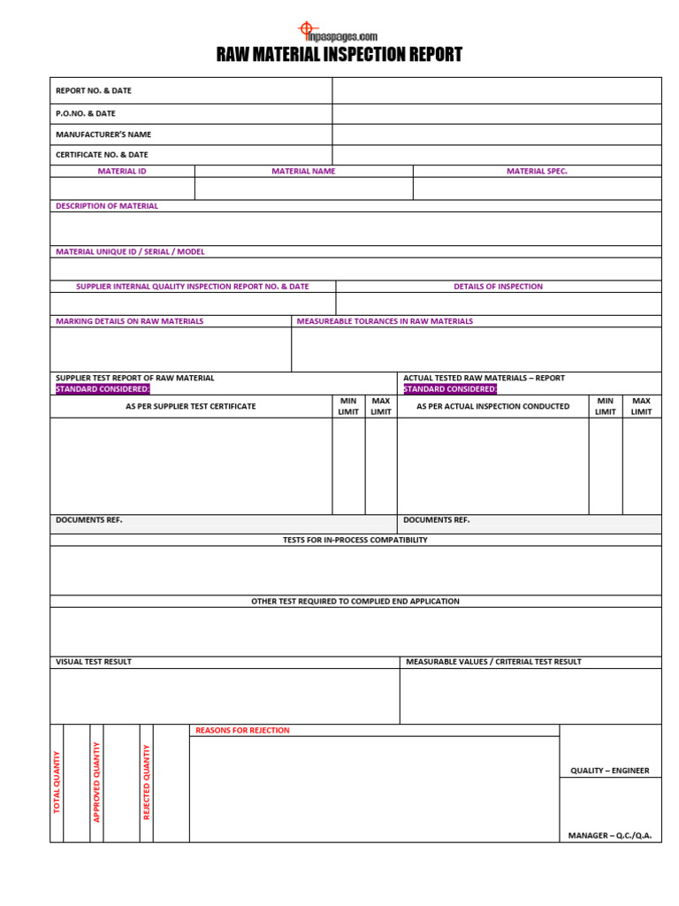 Rawmaterial Inspection Report | PDF