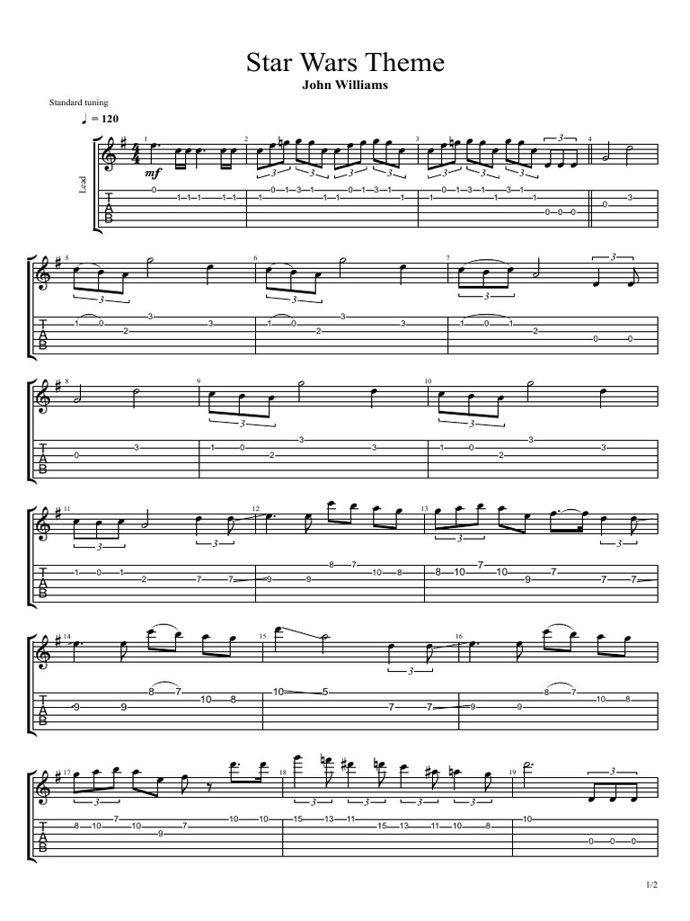 Star Wars Theme Guitar TAB Drue James | PDF | Guitar Family Instruments ...