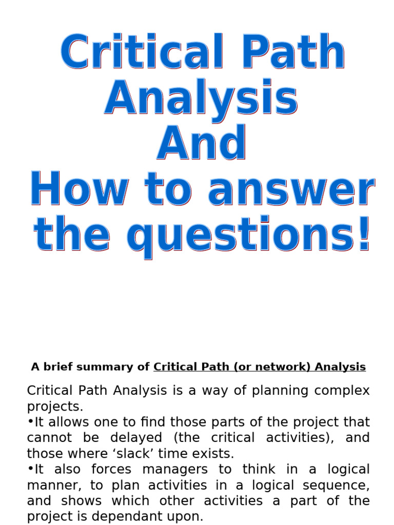 Critical Path Analysis 3 | PDF