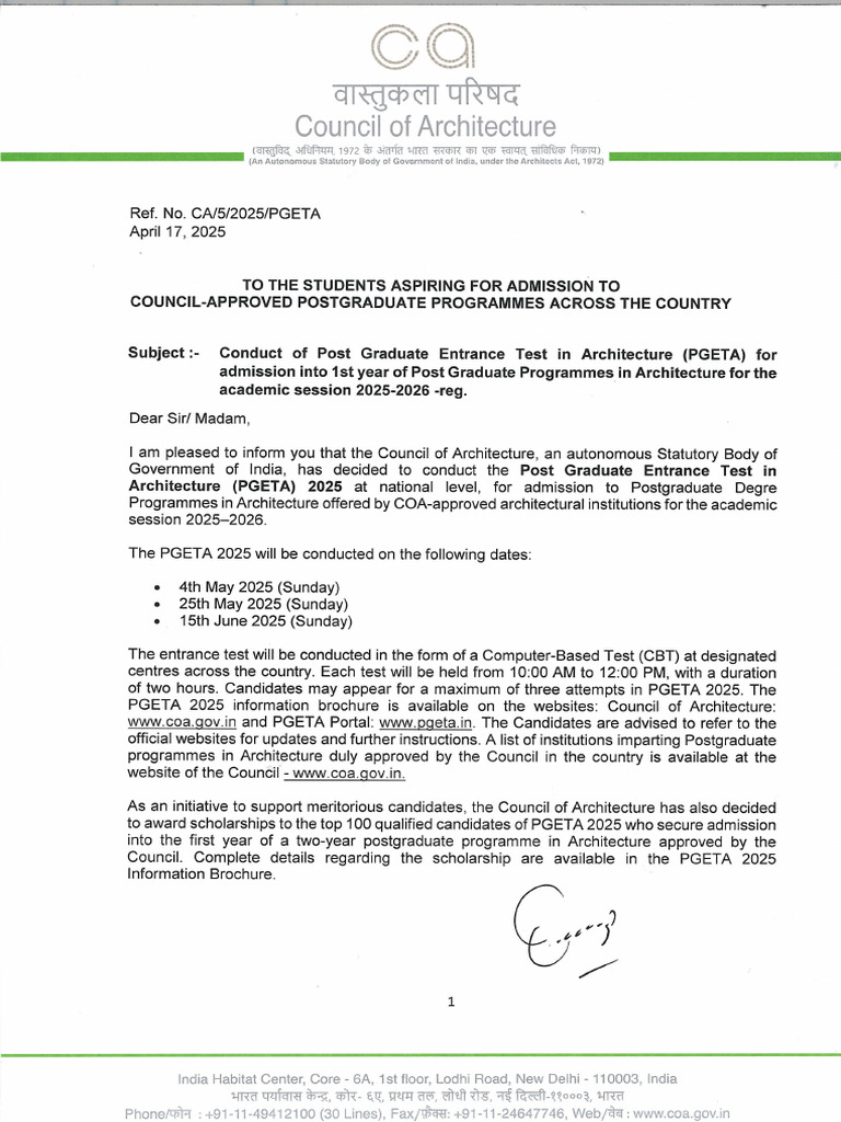 PGETA 2025 Circular (17.04.2025) | PDF