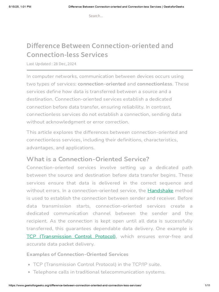 Connection-Oriented vs Connectionless Services | PDF | Transmission ...
