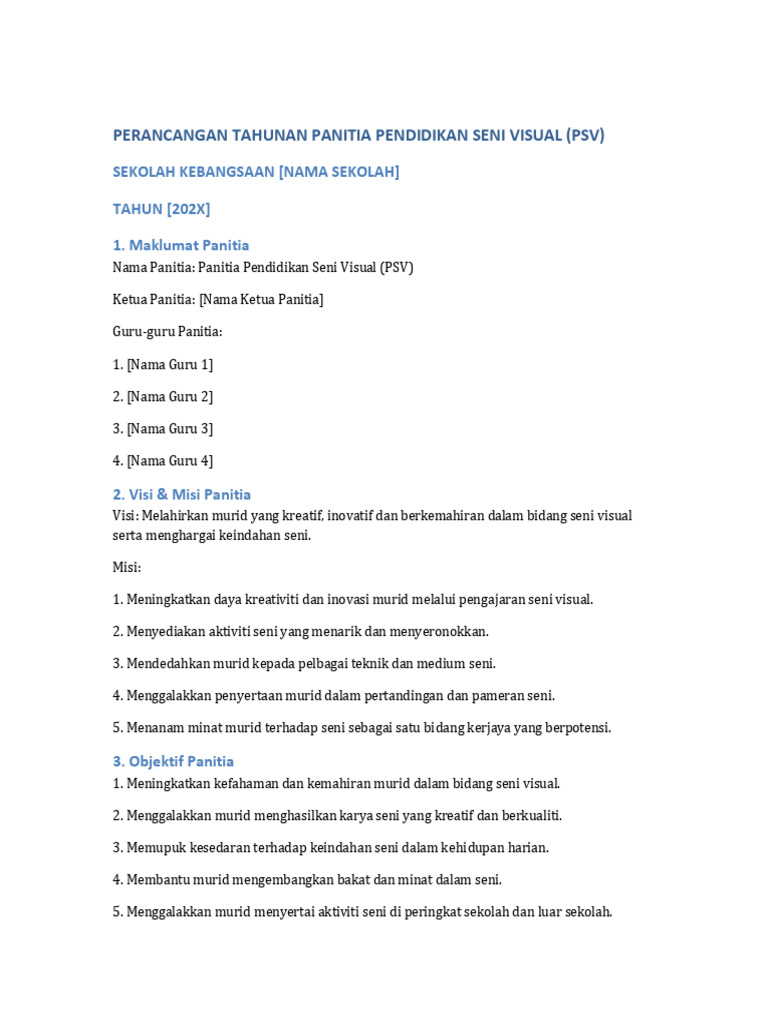 Perancangan Tahunan Panitia PSV | PDF