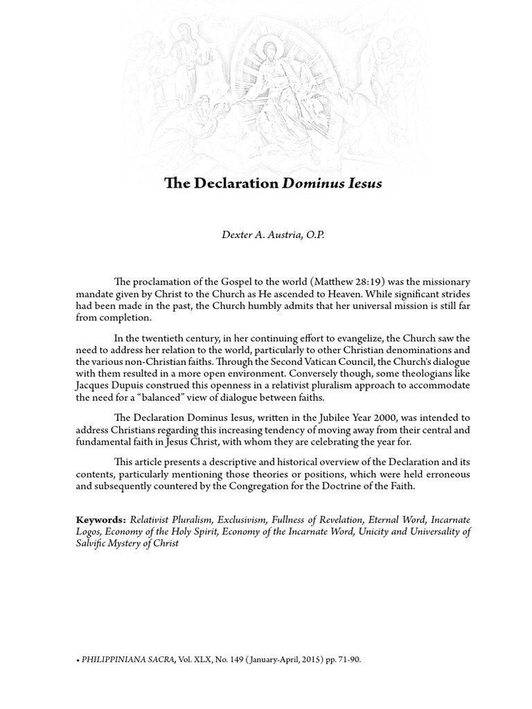 The Declaration Dominus Iesus | PDF | Jesus | Revelation