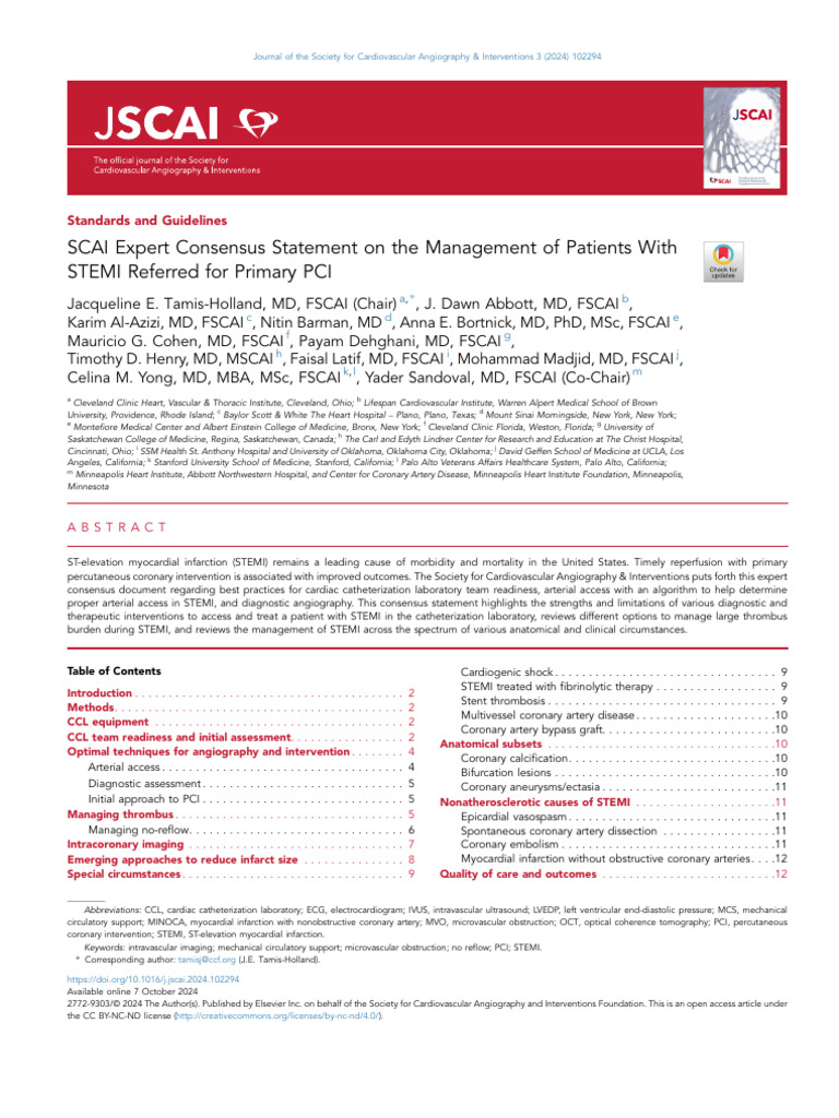 SCAI Expert Consensus Statement On The Management of Patients With STEMI Referred For Primary ...