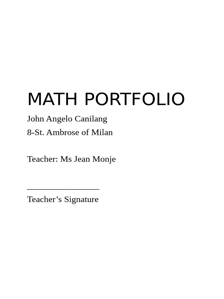 Math Portfolio Coverpage | PDF