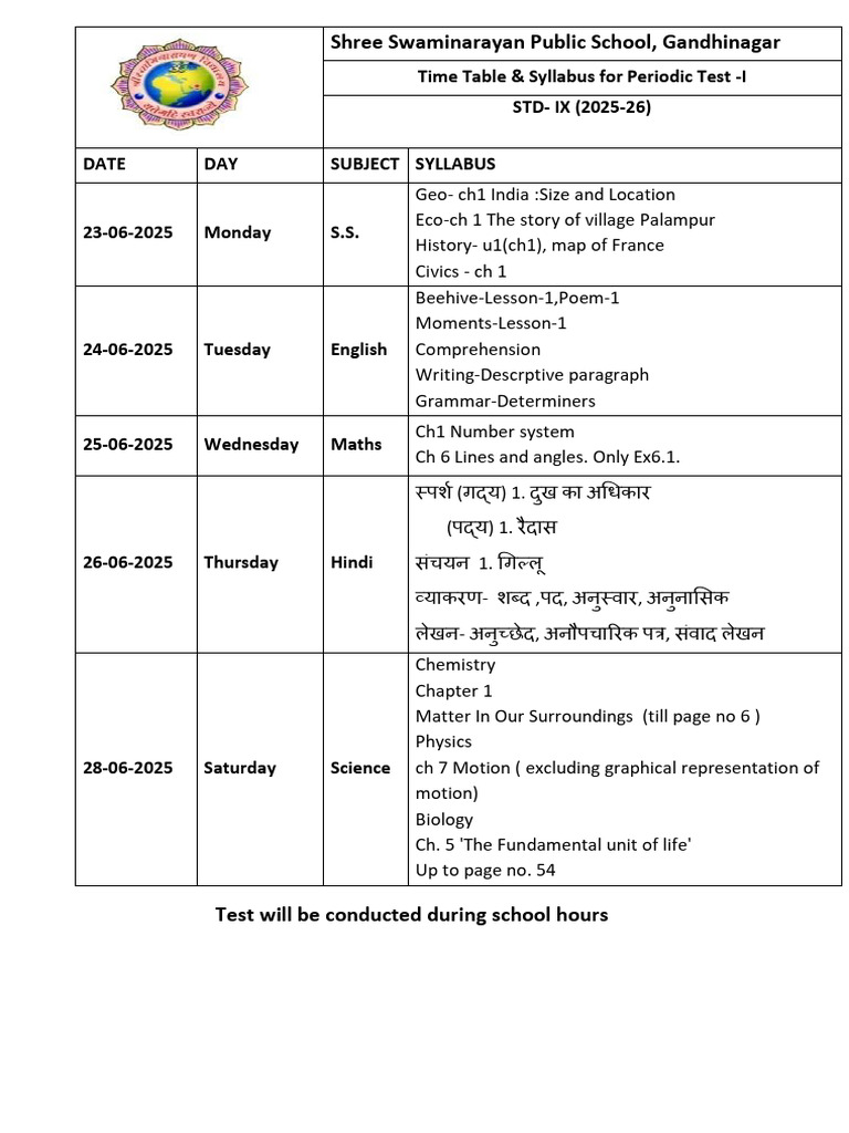 Std.9 PT1 Timetable | PDF
