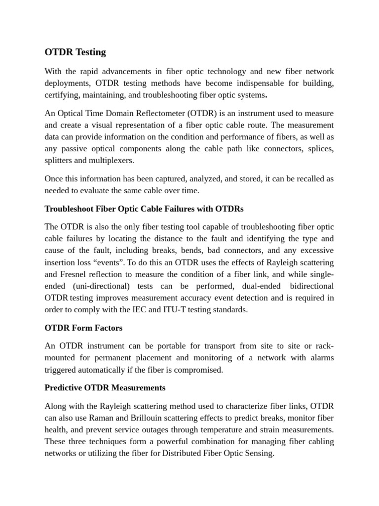 OTDR Testing: Best Practices & Techniques | PDF | Optical Fiber ...