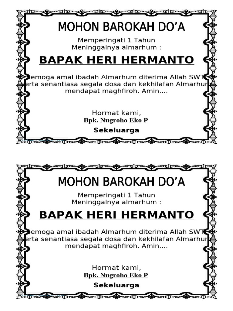 Doa dan Haul untuk Almarhum Heri Hermanto | PDF
