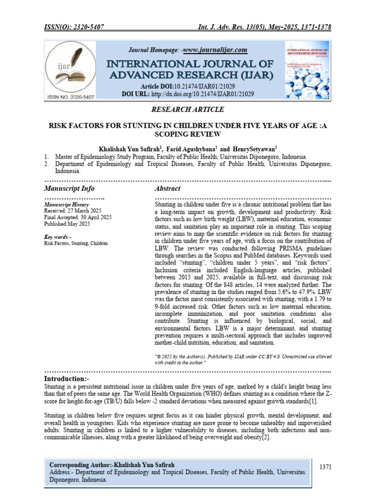 Risk Factors for Stunting in Children | PDF | Low Birth Weight | Risk