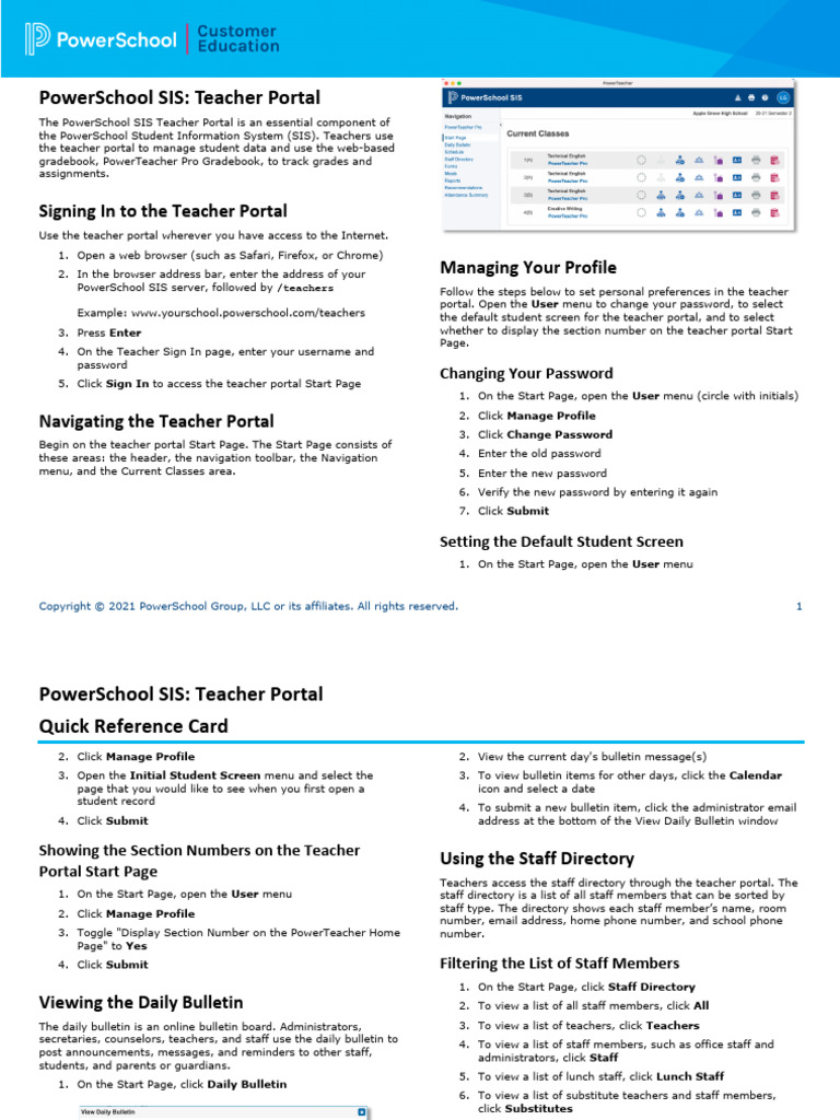 PowerSchool SIS Teacher Portal Quick Reference Card | PDF | Software | Computing