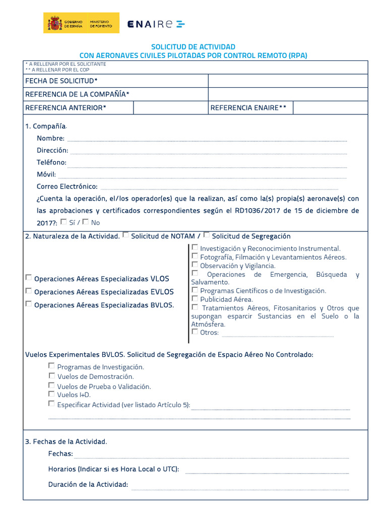 Anexo 2 Formulario Solicitud Rpa RD 1036-17 Final | PDF | Aeronave ...