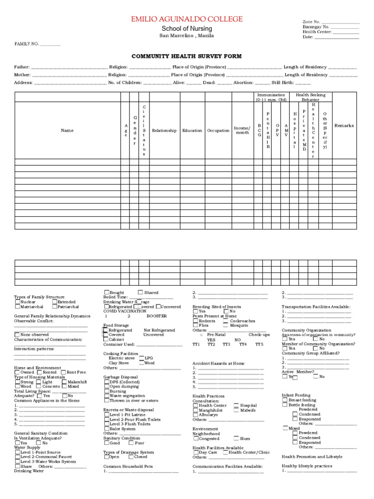 Community Health Survey Form Template | PDF | Sanitation | Toilet