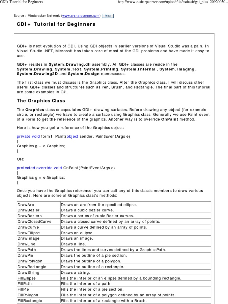 GDI+ Tutorial For Beginners: The Graphics Class | Download Free PDF ...