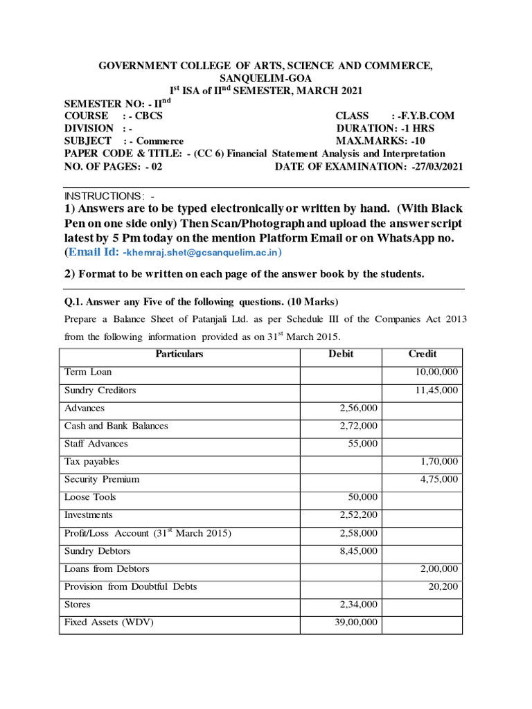 Financial Statement Analysis Exam Paper | PDF | Financial Accounting ...
