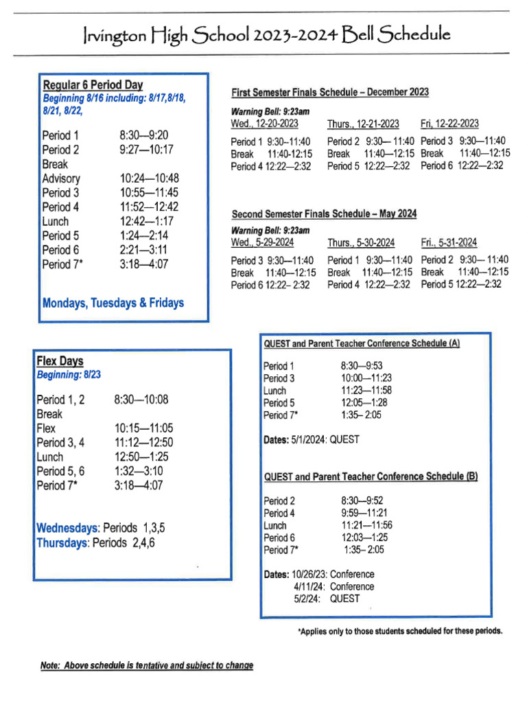2023-2024 Bell Schedule | PDF
