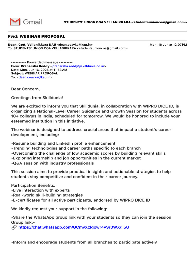 Wipro DICE ID Webinar for CoA Students | PDF