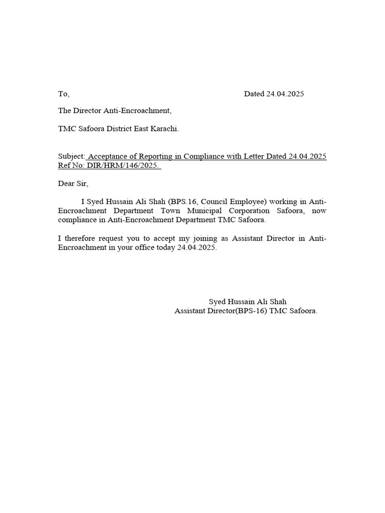 Acceptance of Joining as Assistant Director | PDF