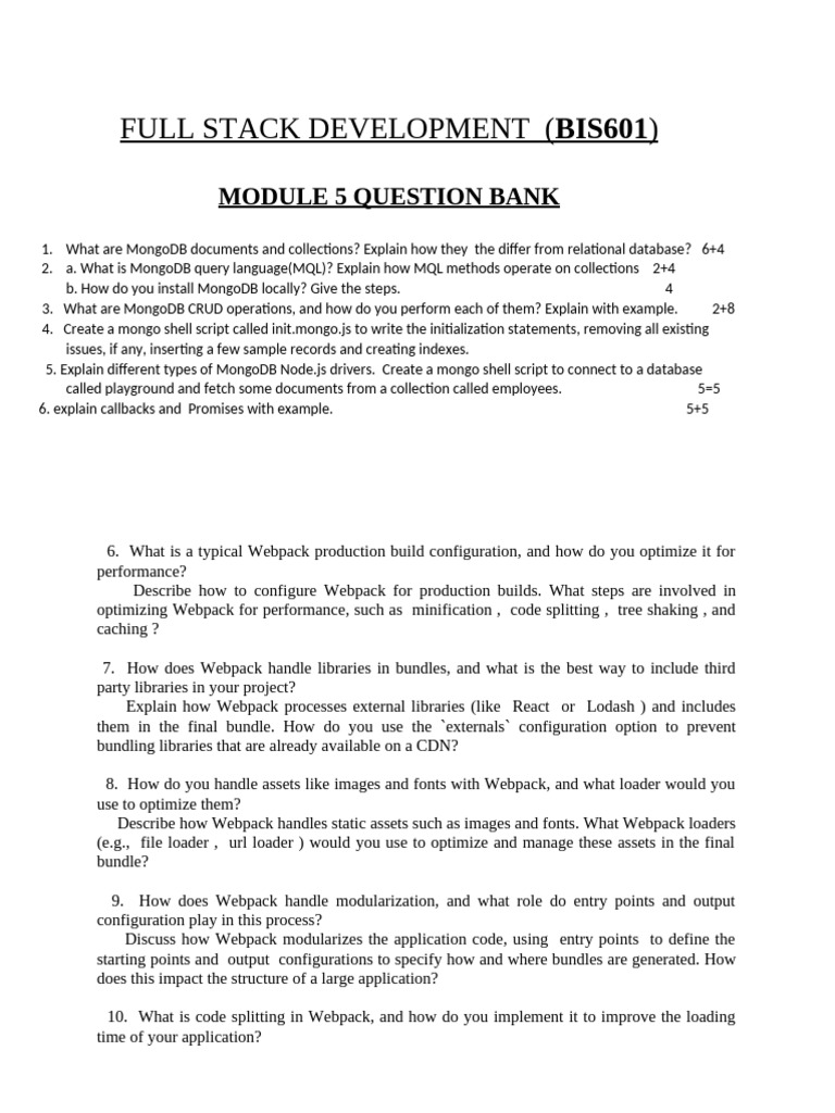 MongoDB and Webpack Question Bank | PDF | Library (Computing) | Mongo Db