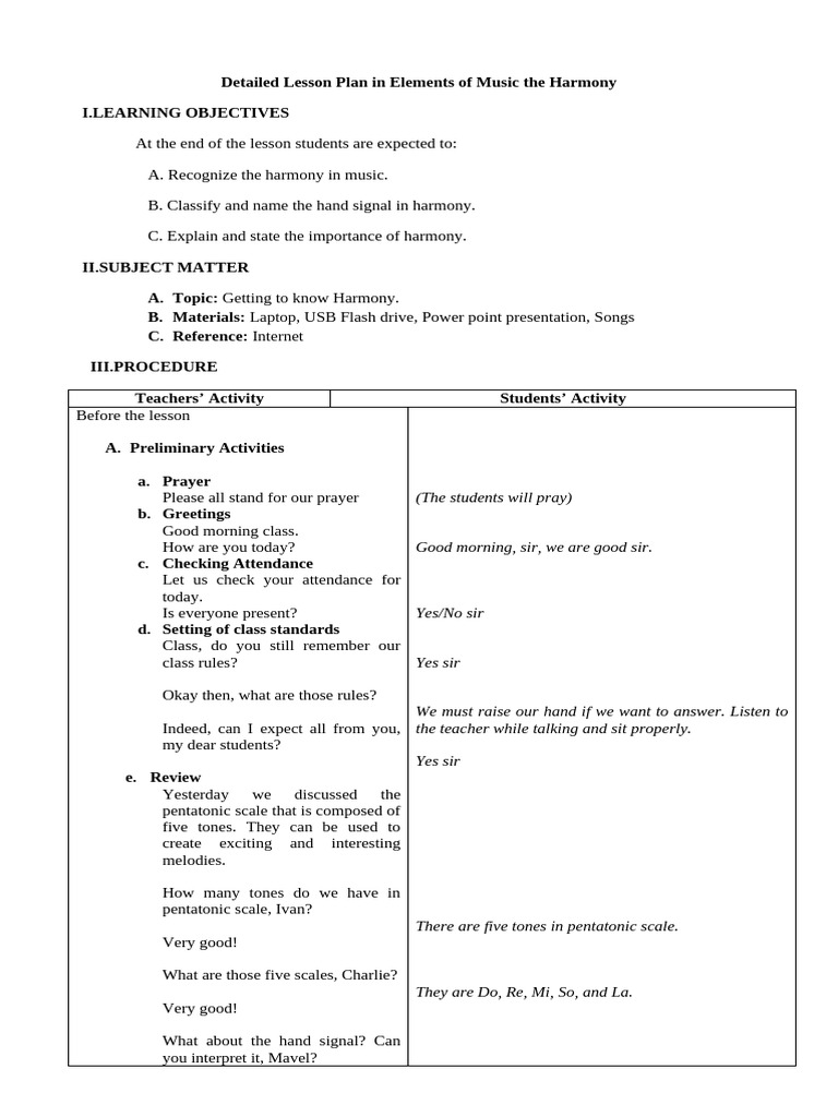 Detailed Lesson Plan in Music 4 DYNAMICS | PDF | Harmony | Musicology