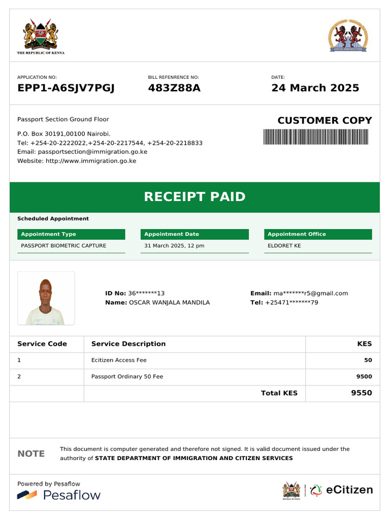 Epp1 A6sjv7pgj Immigration Receipt | PDF | Passport | National Security