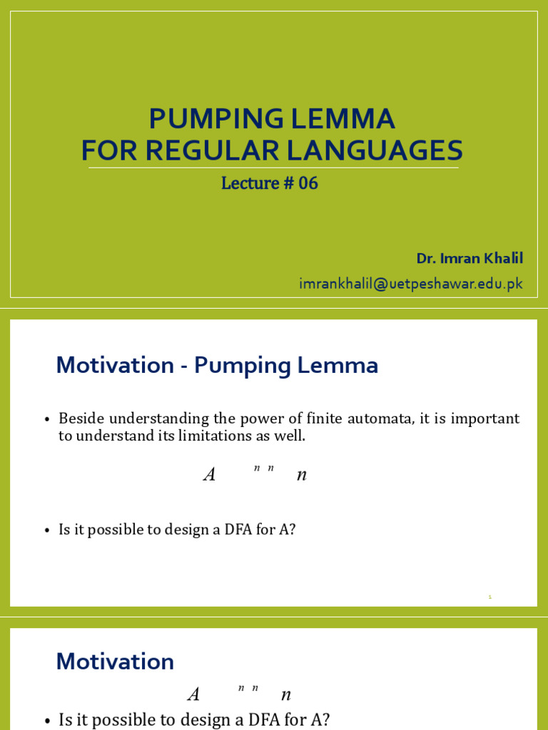 AT Lecture # 06 - Pumping Lemma | PDF | Mathematical Logic | Mathematics