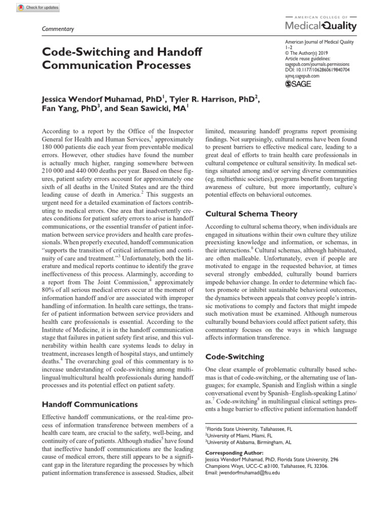 Wendorf Muhamad 2019 | PDF | Patient Safety | Health Care