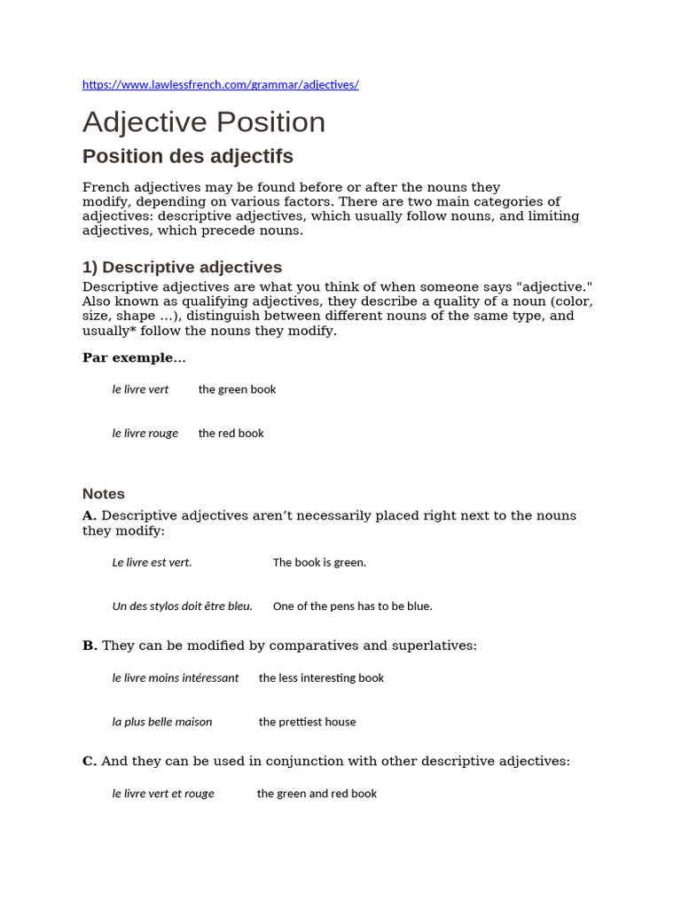 French Adjective Placement Guide | PDF