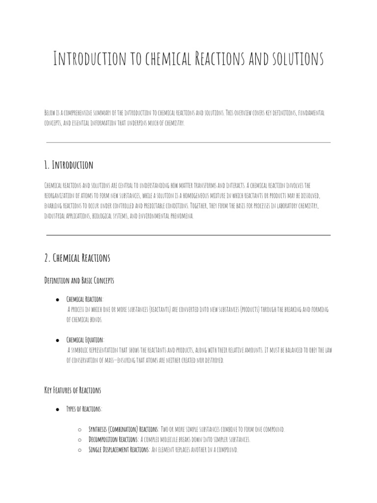 Introduction To Chemical Reactions and Solutions | PDF | Chemical ...