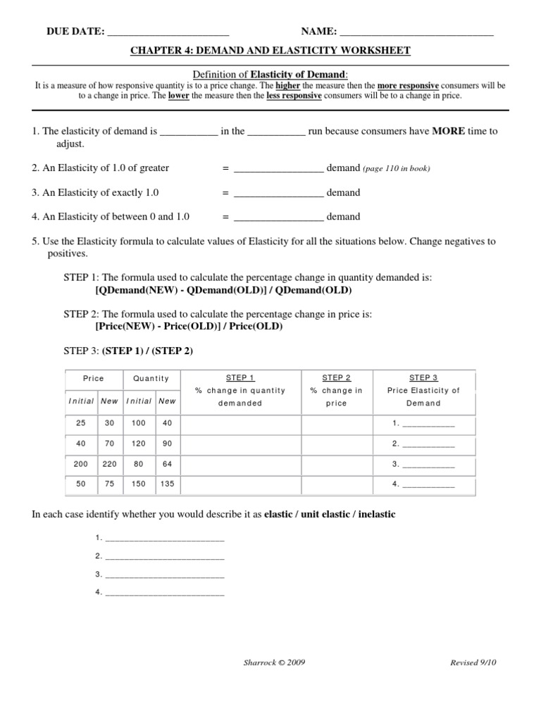 Demand and Elasticity Worksheet | PDF | Price Elasticity Of Demand | Demand
