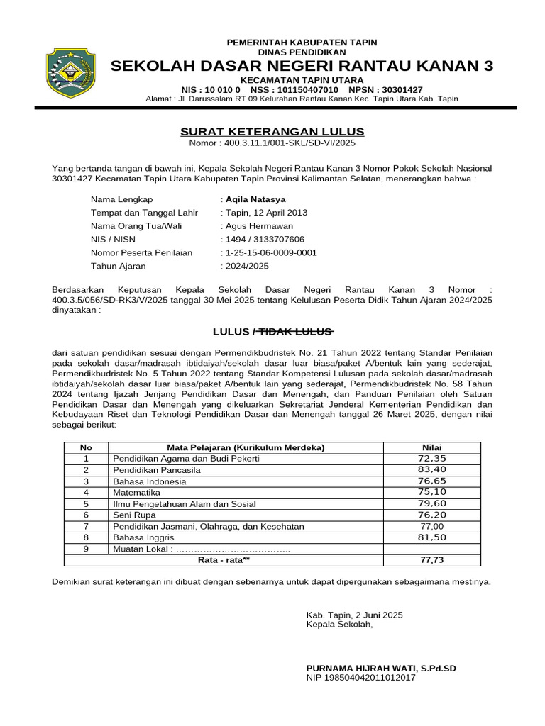 Contoh SKL 2025 | PDF