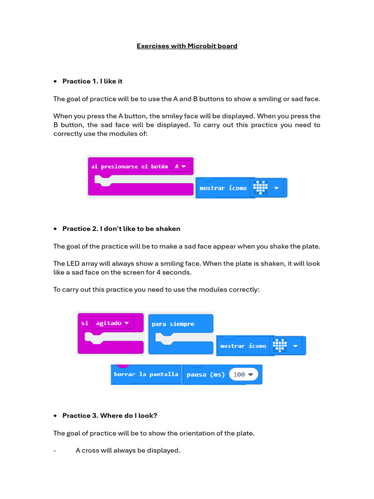 Microbit Board Exercises for Kids | PDF