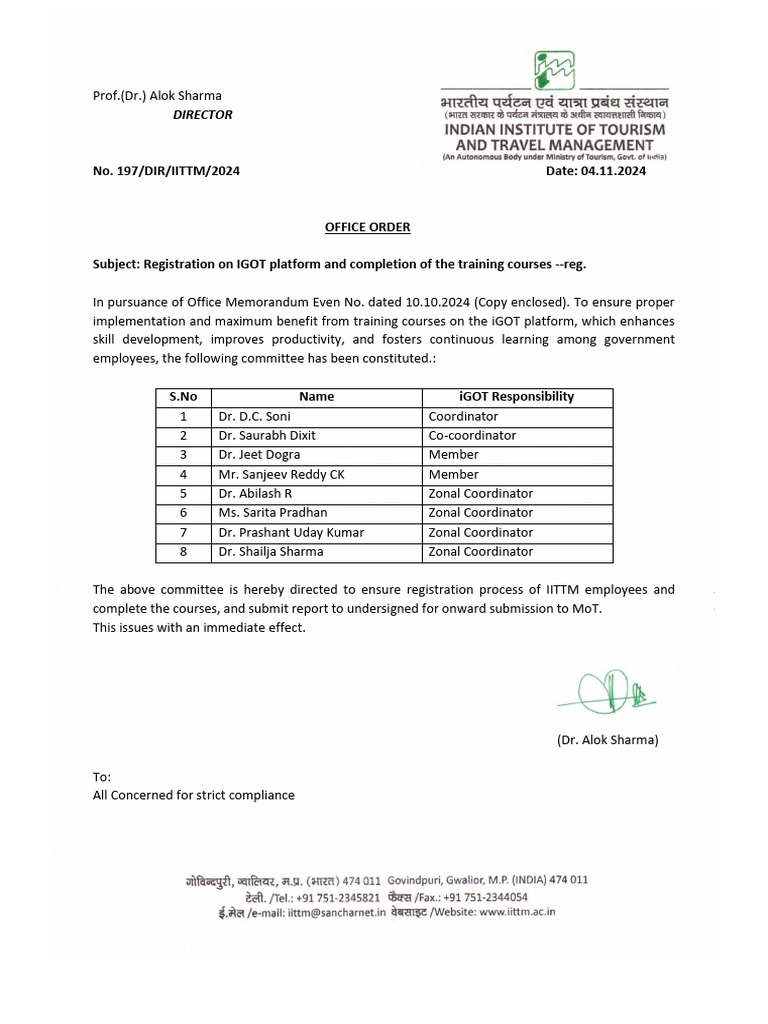 Office Order No.197 - IGOT | PDF