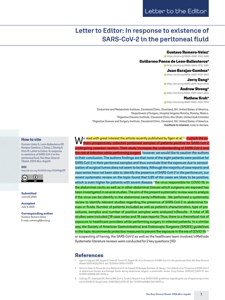 Letter To Editor Sars | PDF | Peritoneum | Clinical Medicine