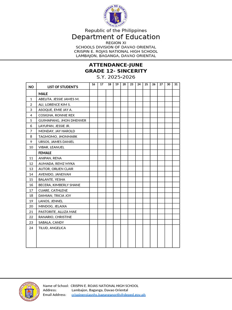 Attendance JUNE | PDF