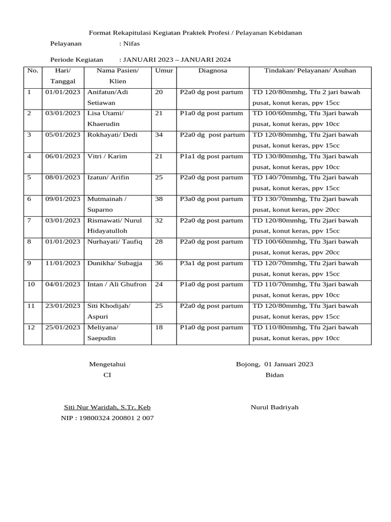 Format Rekapitulasi Kegiatan Praktek Profesi 3 | PDF