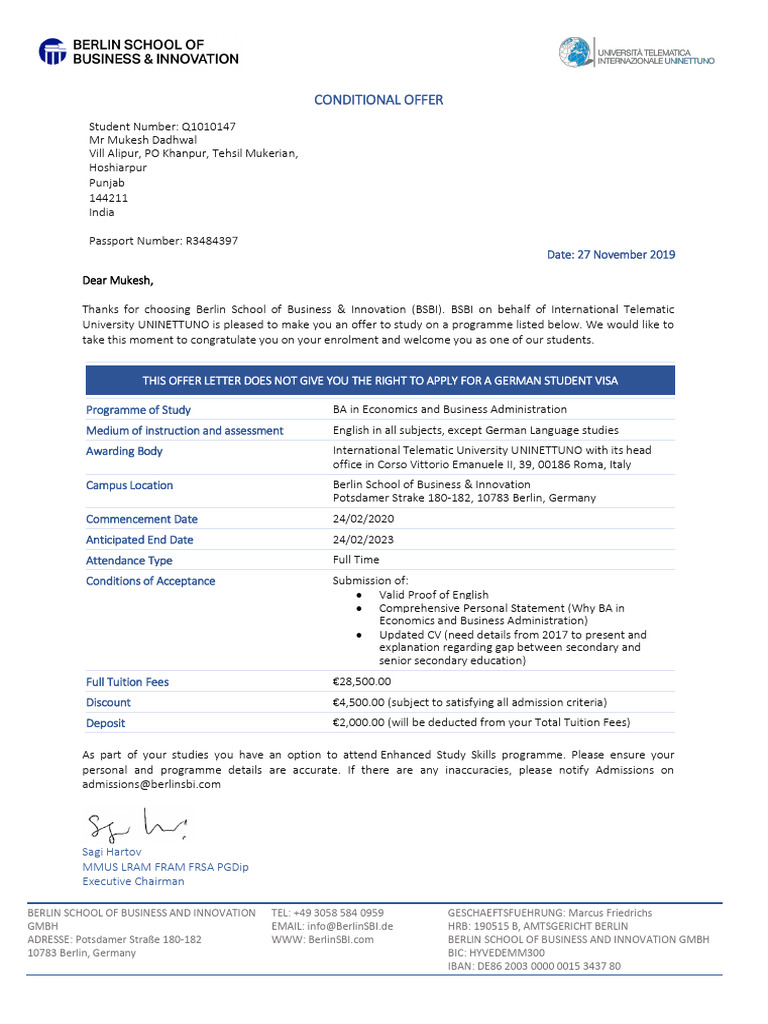 Q1010147 Conditional Offer Letter | PDF | Cost Of Living | Travel Visa