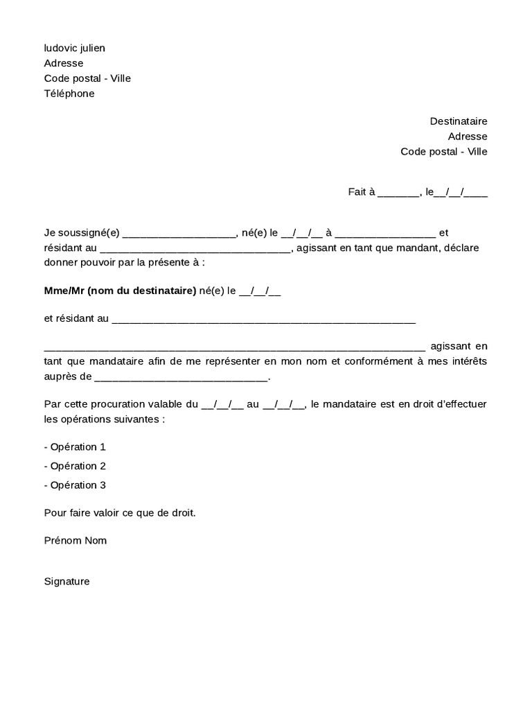Modèle de procuration à imprimer | PDF