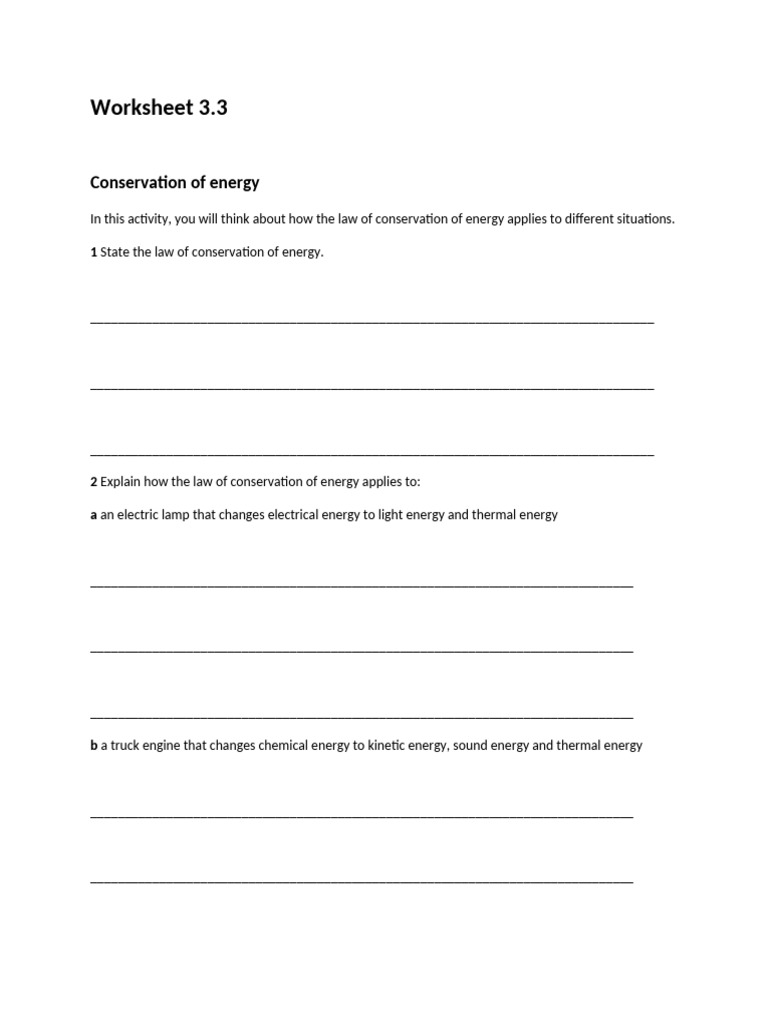 8 Force Energy Worksheet | PDF