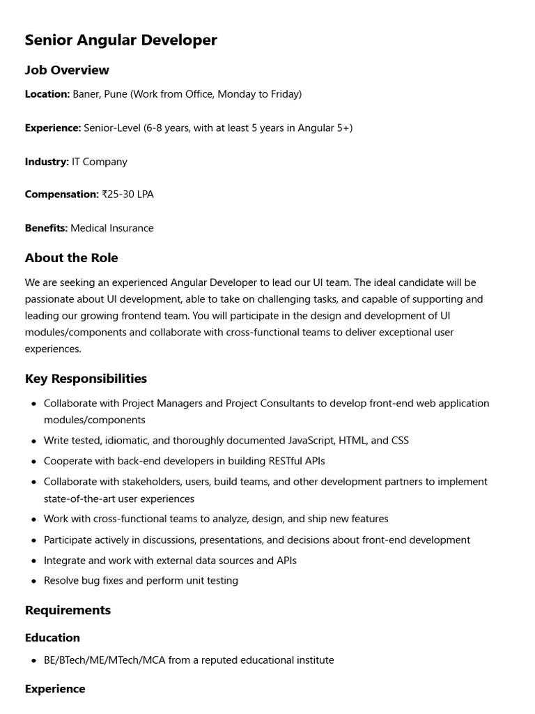 Senior Angular Developer Job Opening | PDF