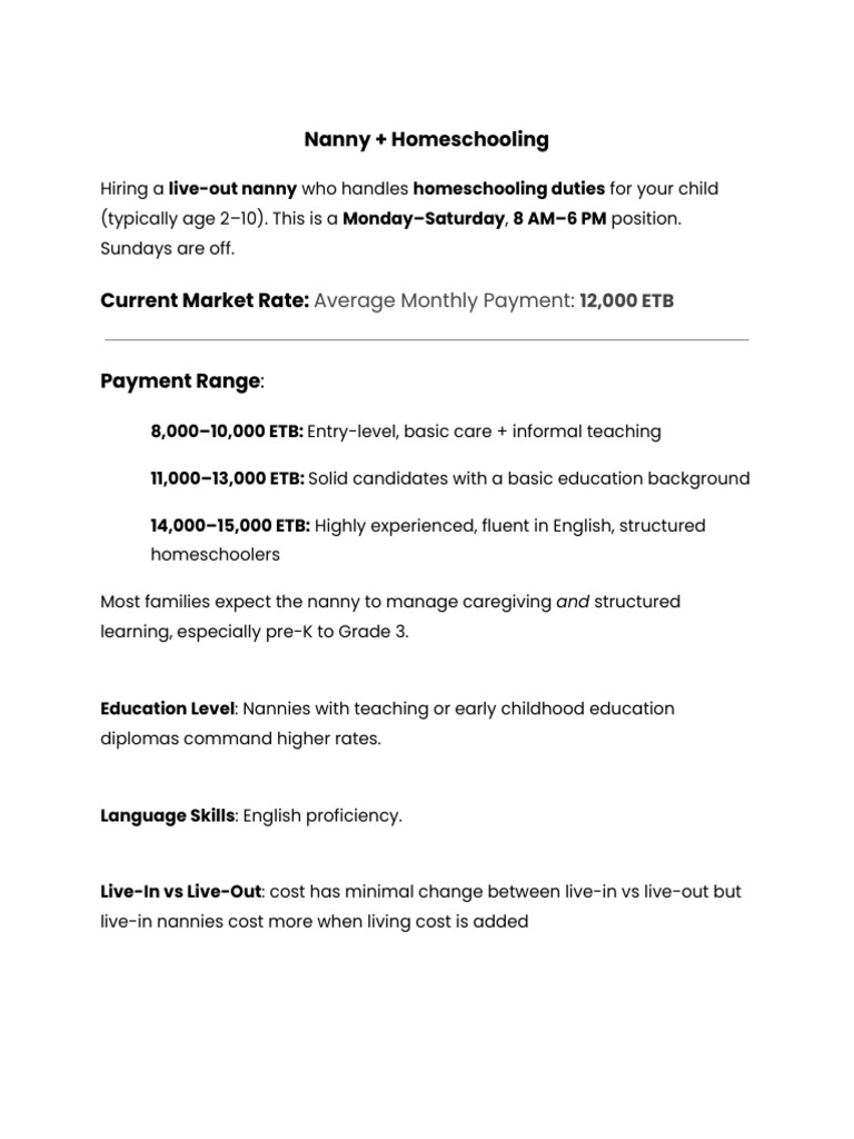 Nanny + Homeschooling | PDF
