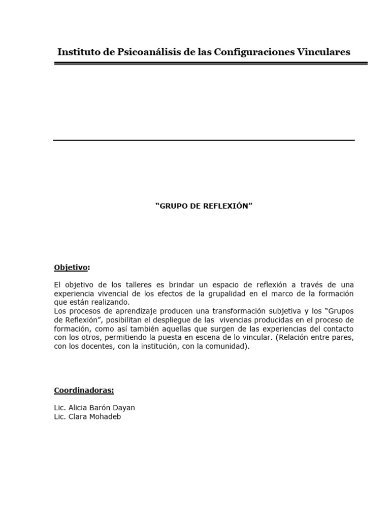 Programa Taller de Reflexión | PDF