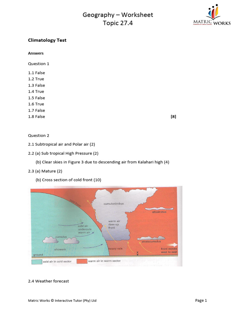 Answer Sheet - Climatology Test | PDF
