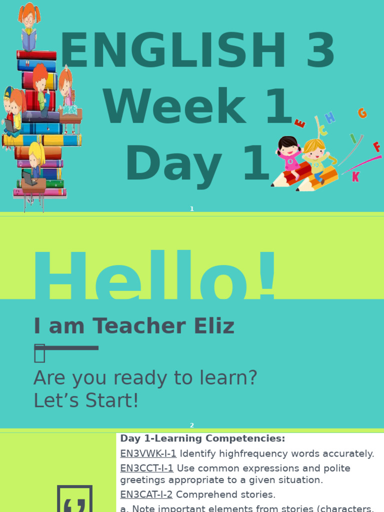 English3 Q1 PPTX Wk1 Day1 | PDF | Reading Comprehension | Cognition